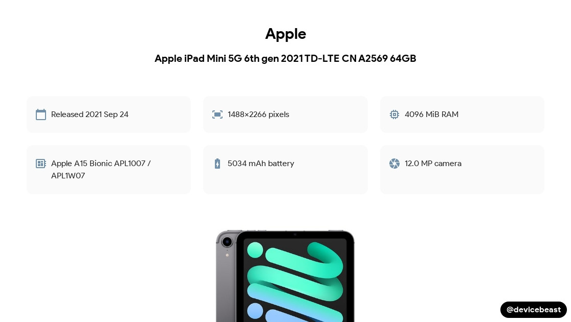 Apple iPad Mini 5G 6th gen 2021 TD-LTE CN A2569 64GB Image Gallery ...