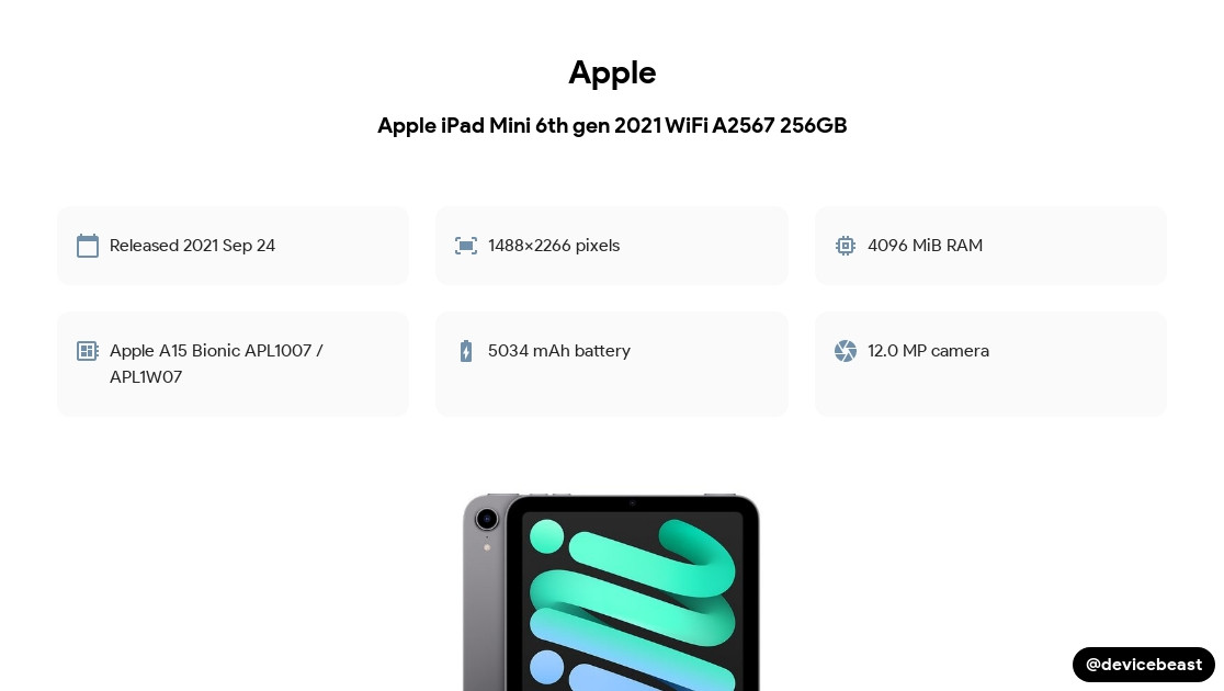 Apple iPad Mini 6th gen 2021 WiFi A2567 256GB Full Device ...