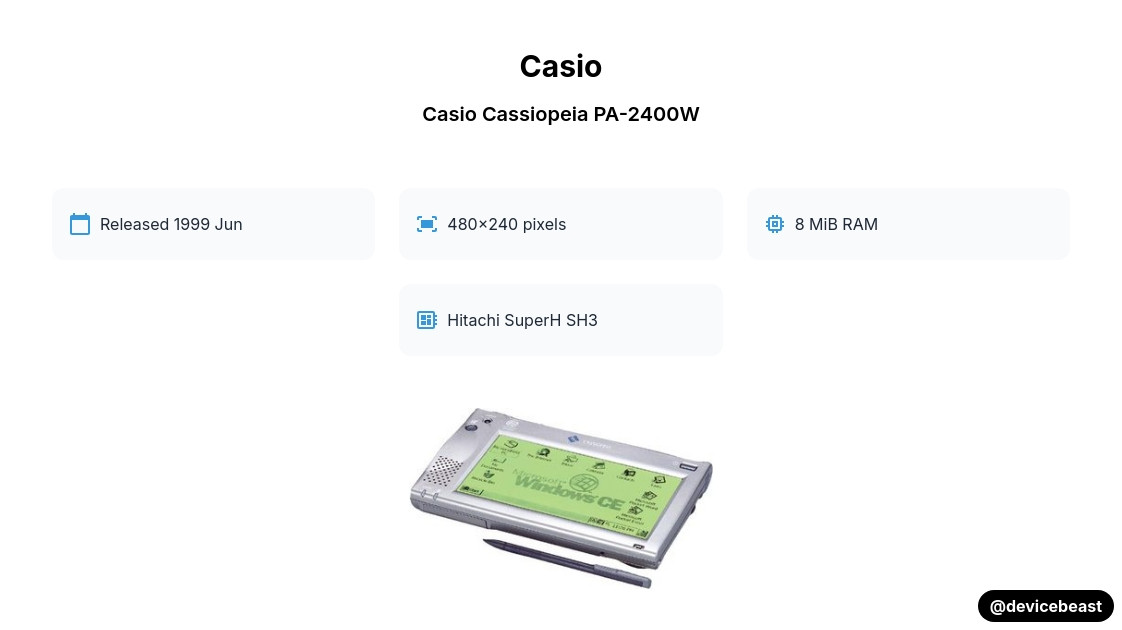 Casio Cassiopeia PA-2400W Full Device Specifications | DeviceBeast.com