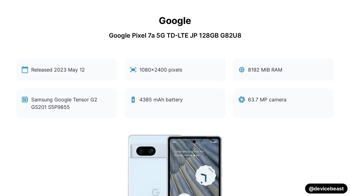 Google Pixel 7a 5G TD-LTE JP 128GB G82U8 Image Gallery | DeviceBeast.com