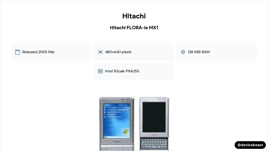 Hitachi FLORA-ie MX1 Full Device Specifications | DeviceBeast.com