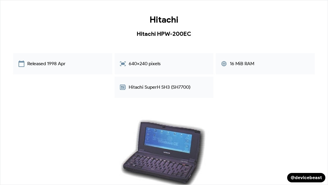 Hitachi HPW-200EC Full Device Specifications | DeviceBeast.com