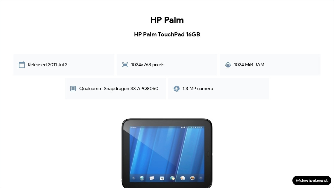 HP Palm TouchPad 16GB Full Device Specifications | DeviceBeast.com