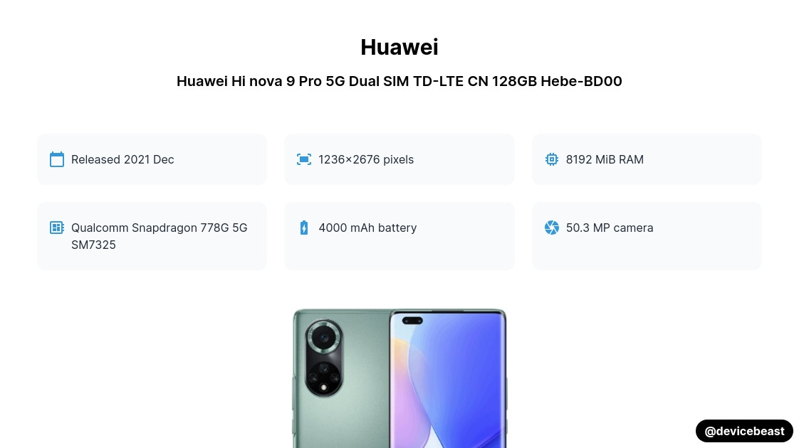 Huawei Hi nova 9 Pro 5G Dual SIM TD-LTE CN 128GB Hebe-BD00 Full Device ...