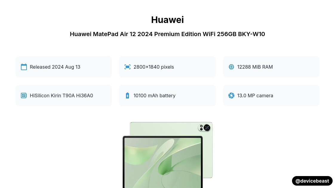 Huawei MatePad Air 12 2024 Premium Edition WiFi 256GB BKY-W10 Full ...