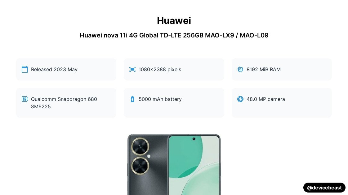 Huawei nova 11i 4G Global TD-LTE 256GB MAO-LX9 / MAO-L09 Full Device ...