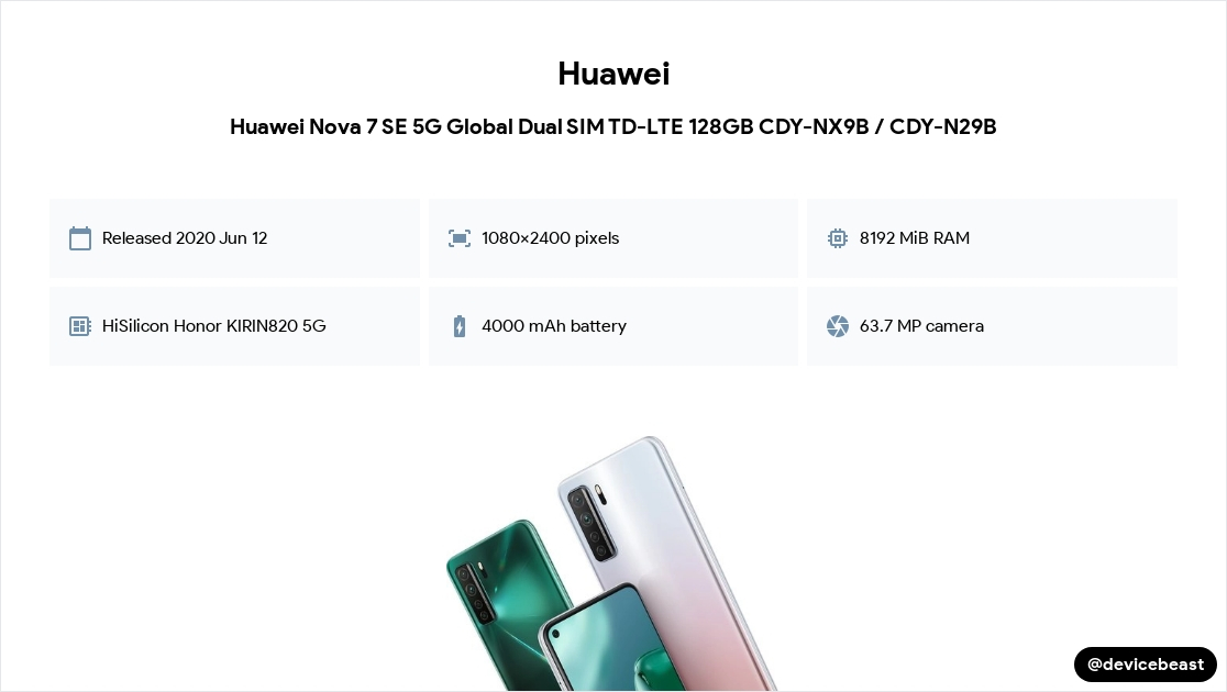 Huawei Nova 7 SE 5G Global Dual SIM TD-LTE 128GB CDY-NX9B / CDY-N29B ...