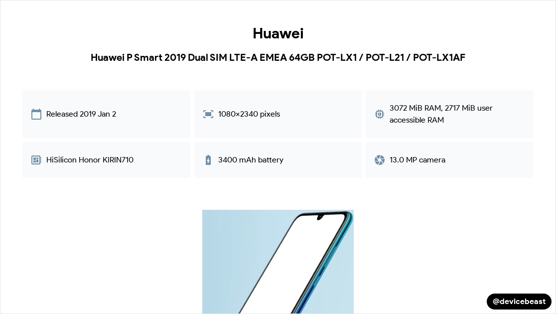 Huawei P Smart 2019 Dual SIM LTE-A EMEA 64GB POT-LX1 / POT-L21 / POT ...