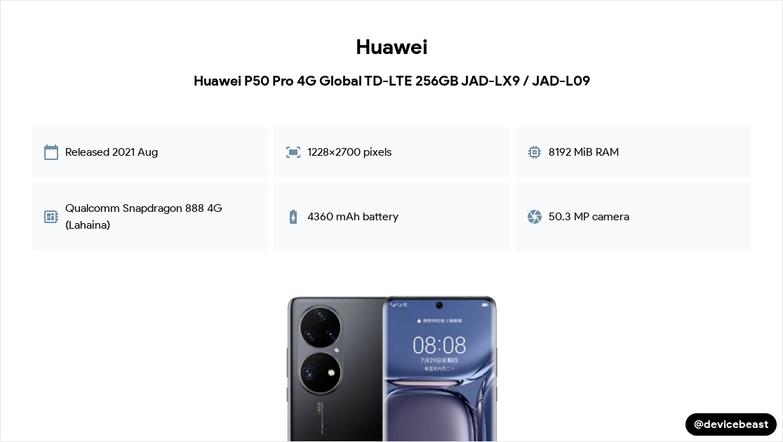 Huawei P50 Pro 4G Global TD-LTE 256GB JAD-LX9 / JAD-L09 Full Device ...