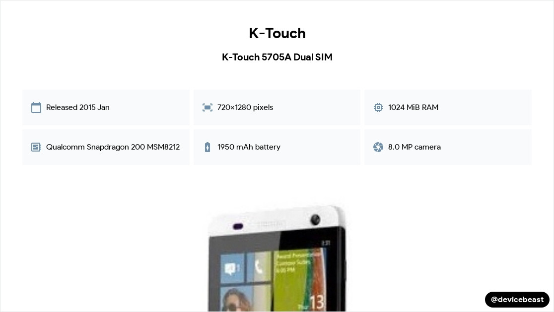 K-Touch 5705A Dual SIM Full Device Specifications | DeviceBeast.com