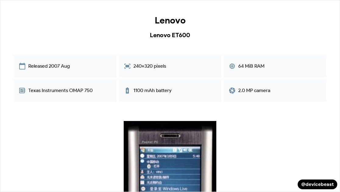 Lenovo ET600 Full Device Specifications | DeviceBeast.com