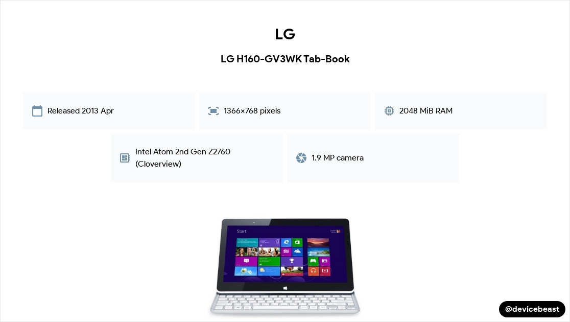 LG H160-GV3WK Tab-Book Full Device Specifications | DeviceBeast.com