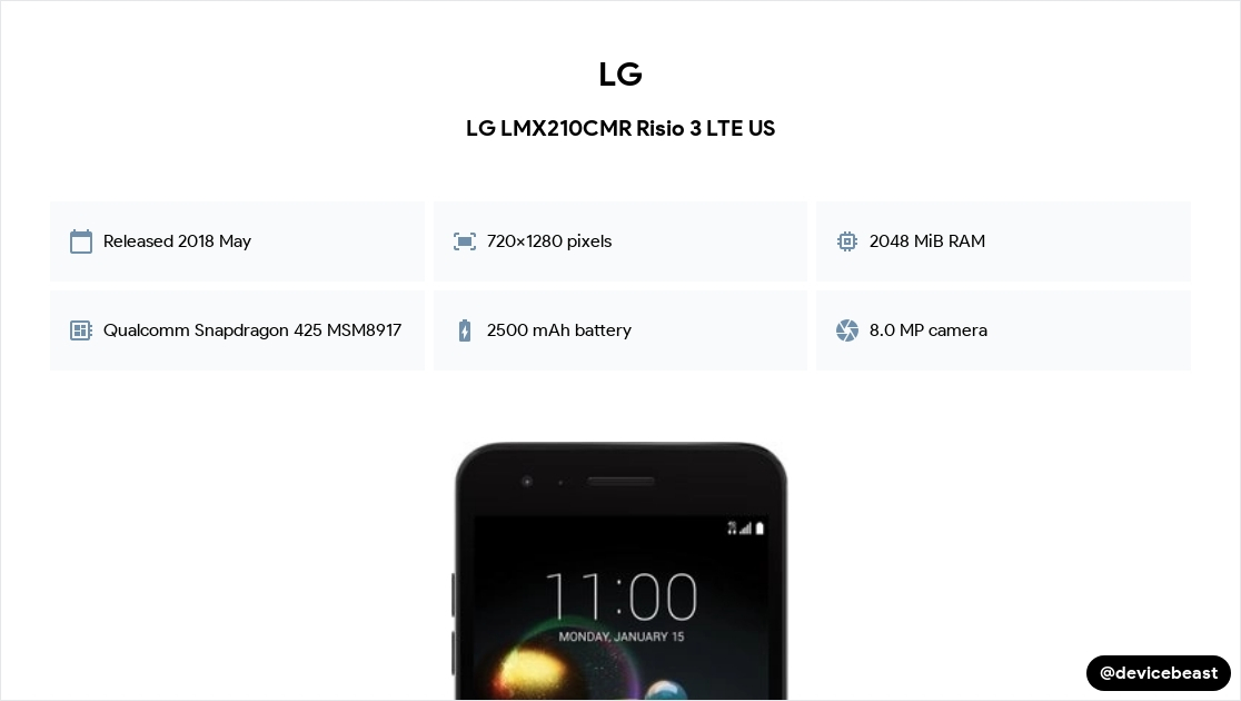 LG LMX210CMR Risio 3 LTE US Full Device Specifications | DeviceBeast.com