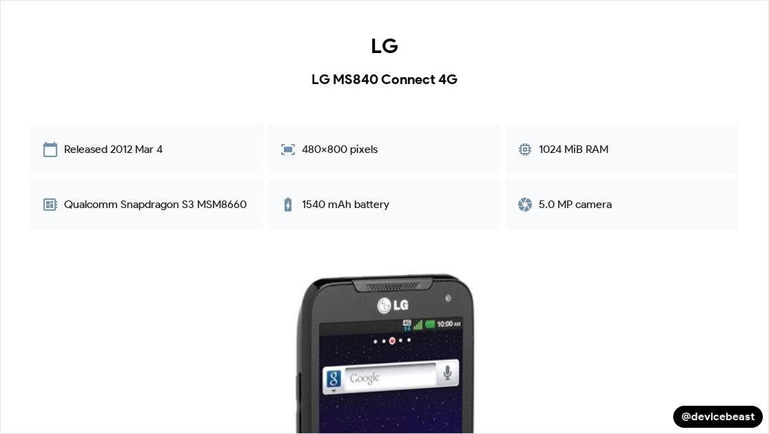 LG MS840 Connect 4G Full Device Specifications | DeviceBeast.com