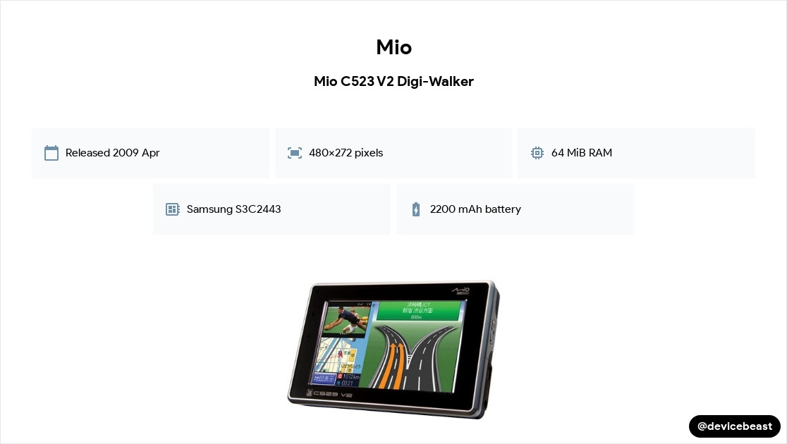 Mio C523 V2 Digi-Walker Full Device Specifications | DeviceBeast.com