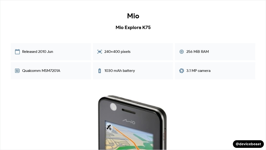 Mio Explora K75 Full Device Specifications | DeviceBeast.com