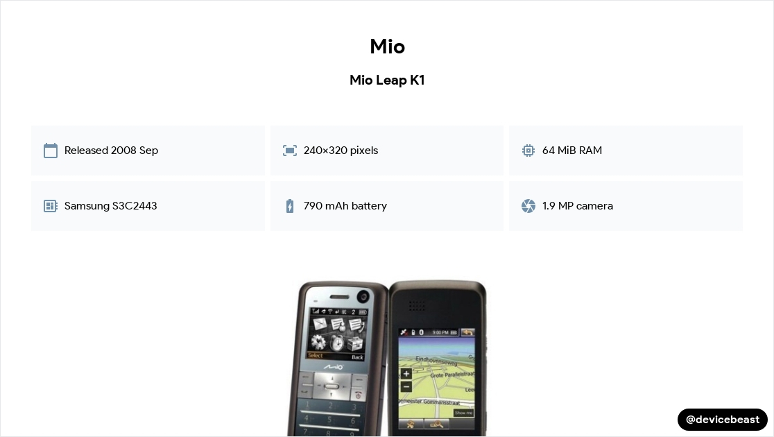 Mio Leap K1 Full Device Specifications | DeviceBeast.com