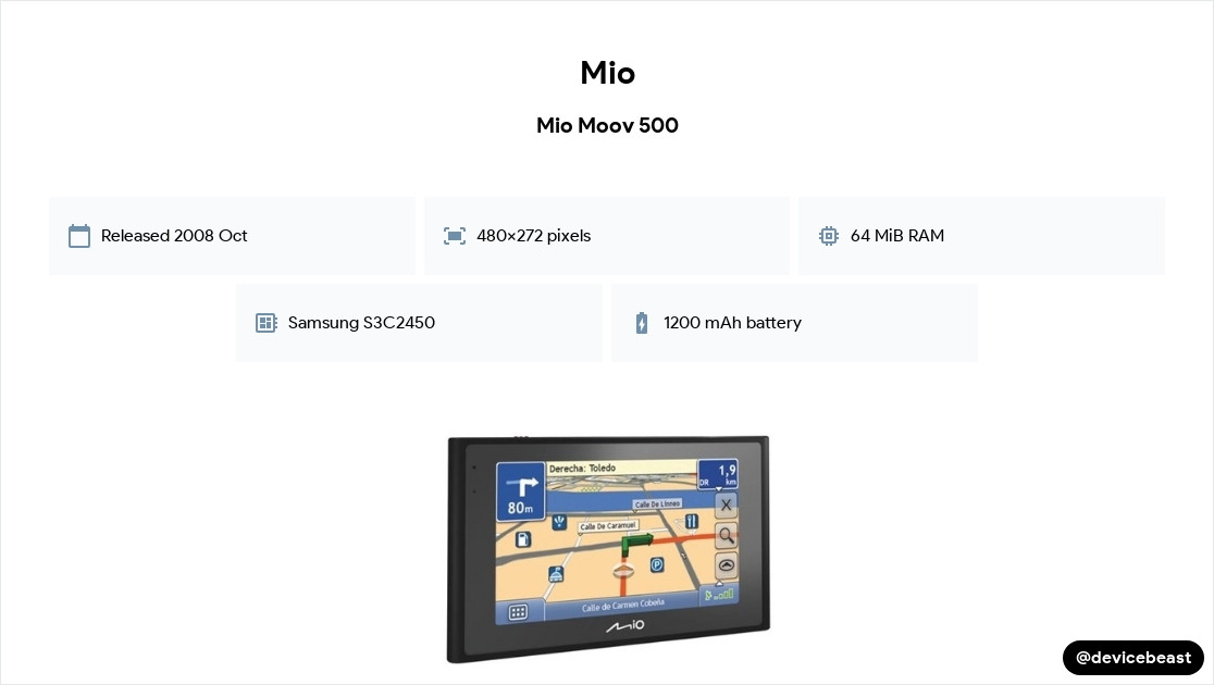Mio Moov 500 Full Device Specifications | DeviceBeast.com