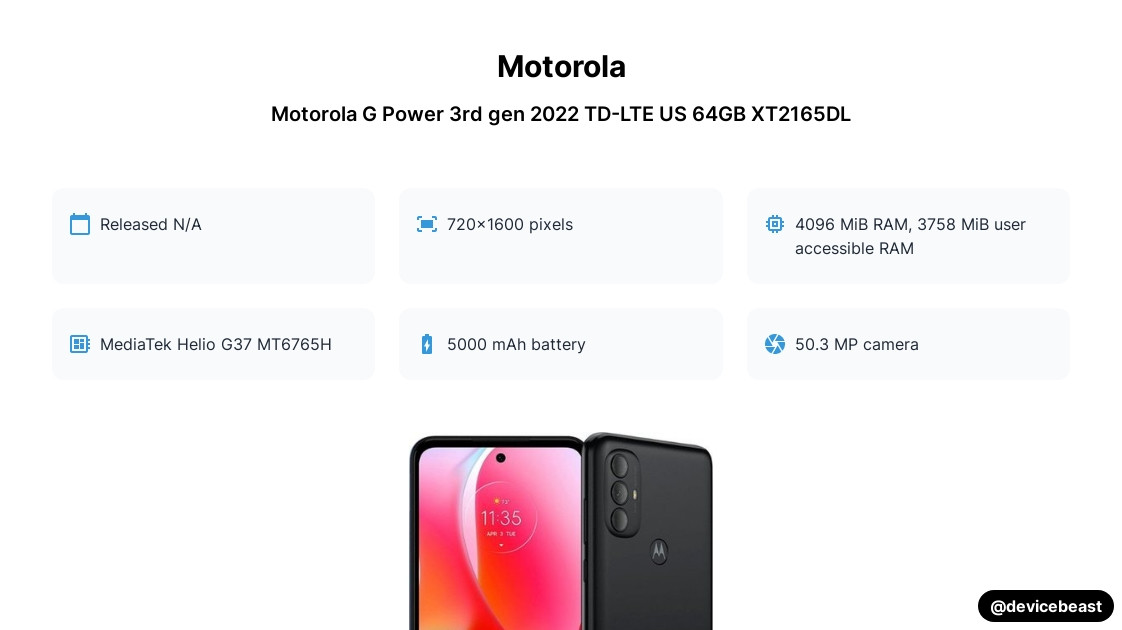 Motorola G Power 3rd gen 2022 TD-LTE US 64GB XT2165DL Full Device ...