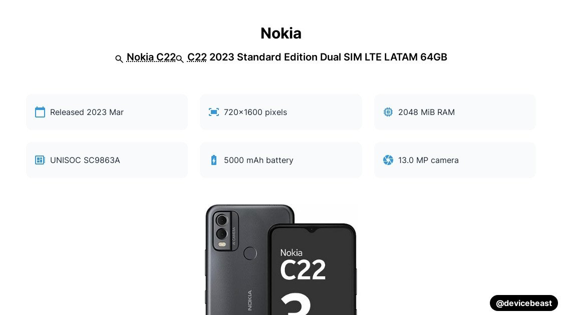 Nokia C22 2023 Standard Edition Dual SIM LTE LATAM 64GB Full Device ...
