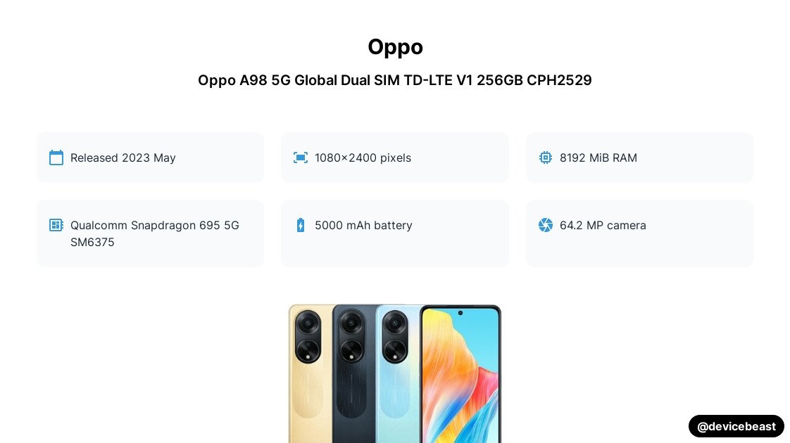 Oppo A98 5G Global Dual SIM TD-LTE V1 256GB CPH2529 Full Device ...