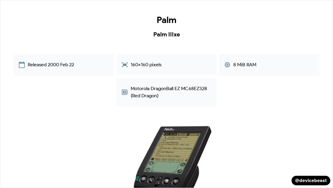 Palm IIIxe Full Device Specifications | DeviceBeast.com