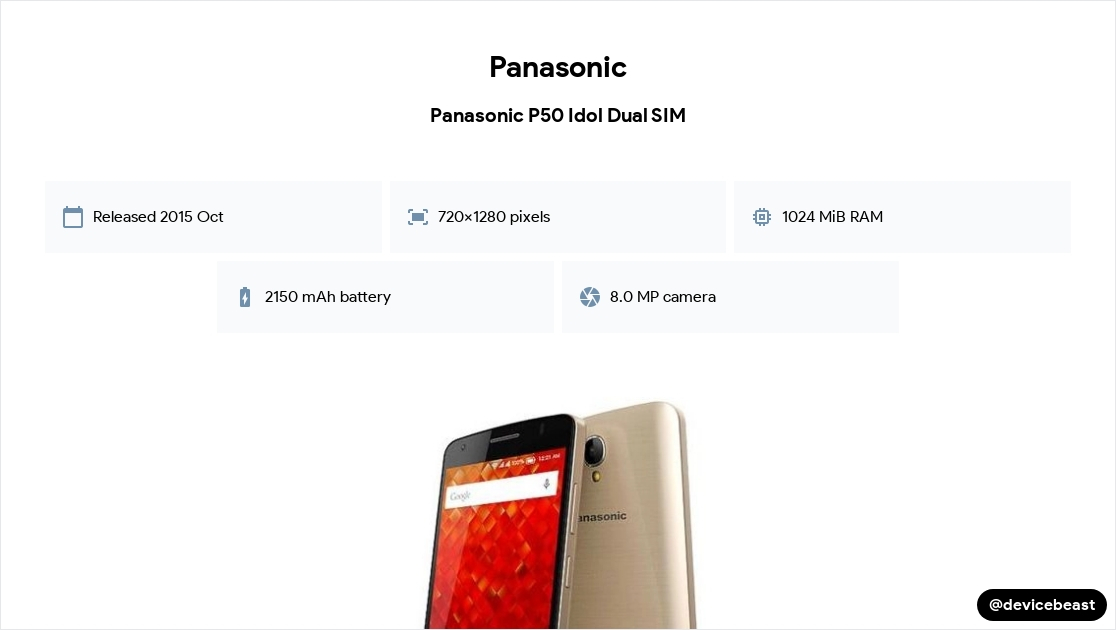 Panasonic P50 Idol Dual SIM Full Device Specifications | DeviceBeast.com
