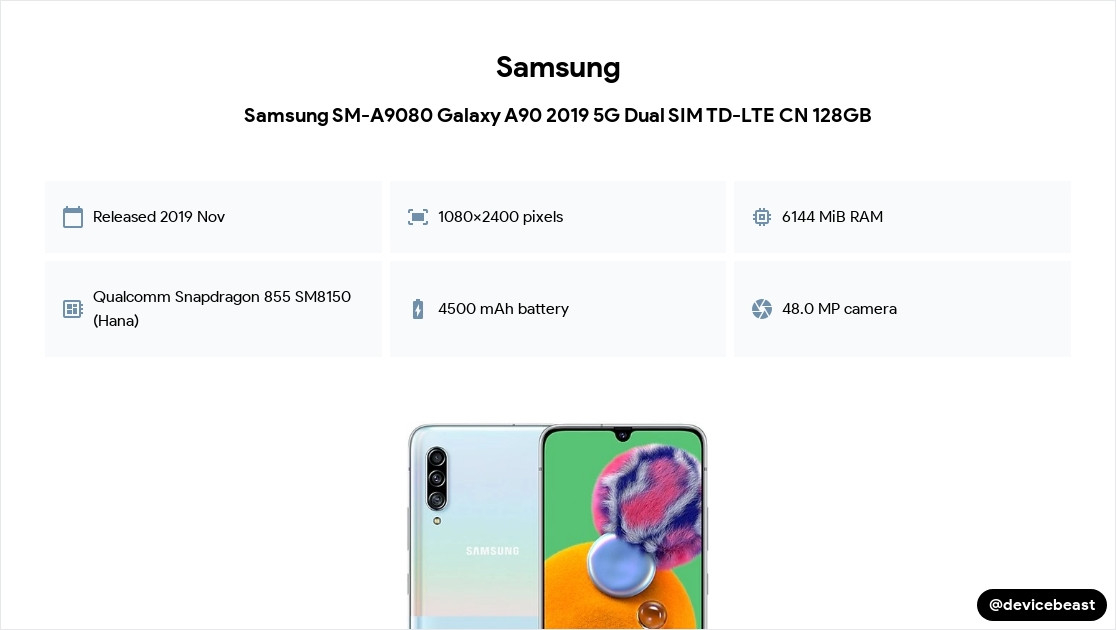Samsung SM-A9080 Galaxy A90 2019 5G Dual SIM TD-LTE CN 128GB Full Device Specifications ...