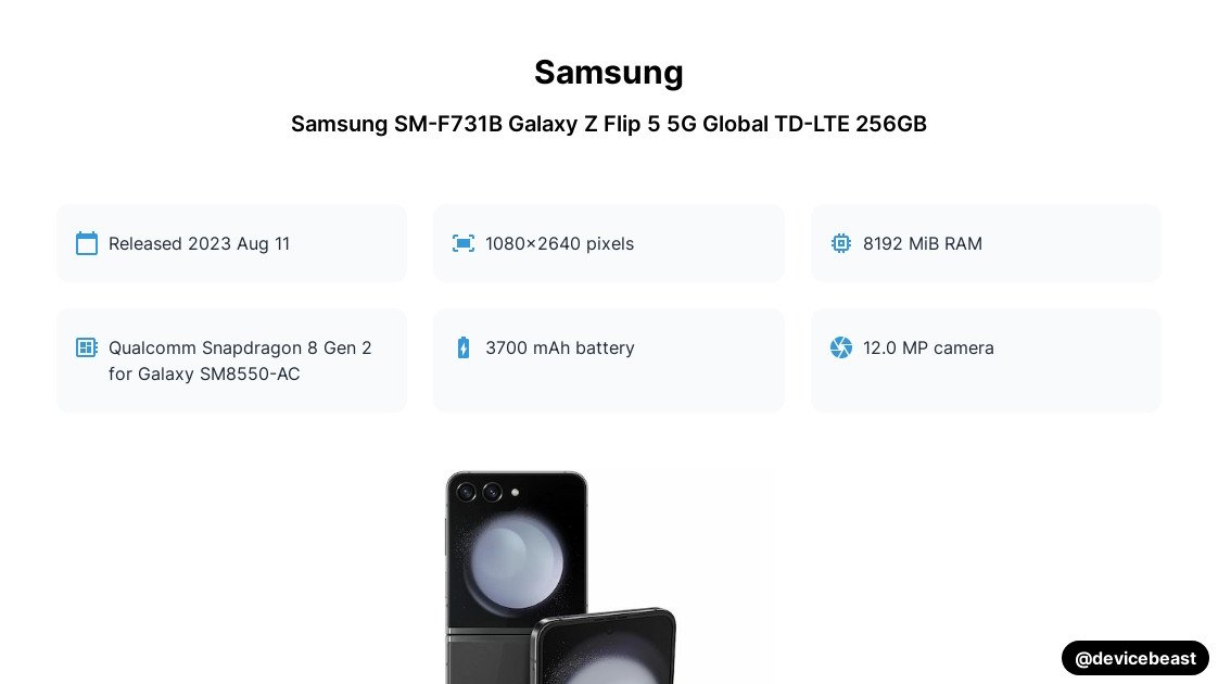 Samsung SM-F731B Galaxy Z Flip 5 5G Global TD-LTE 256GB Full Device ...