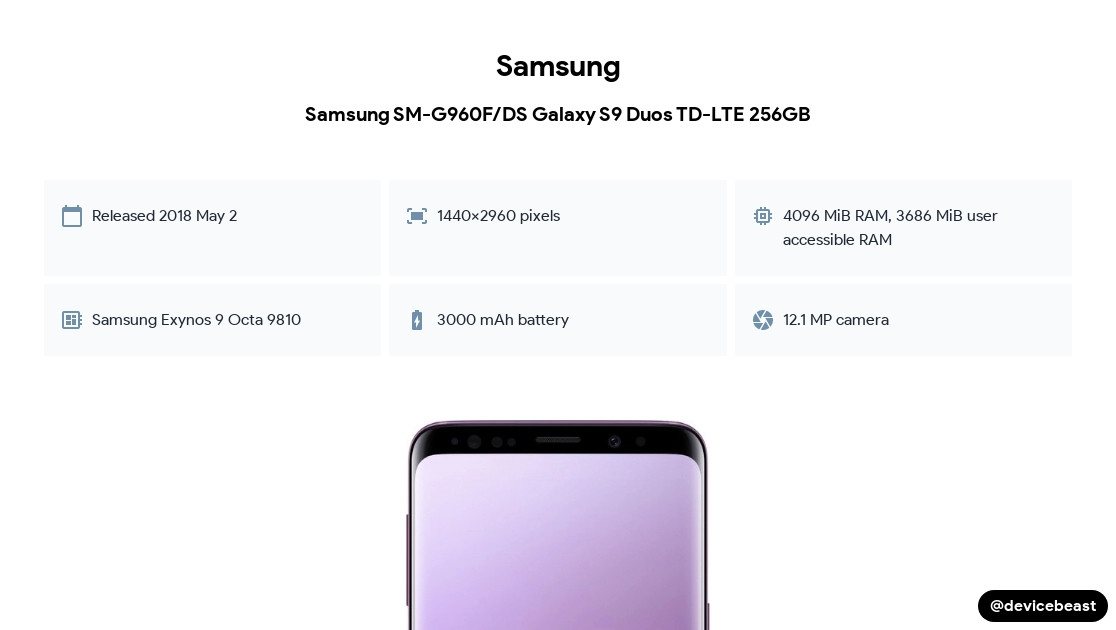 Samsung SM-G960F/DS Galaxy S9 Duos TD-LTE 256GB Image Gallery ...