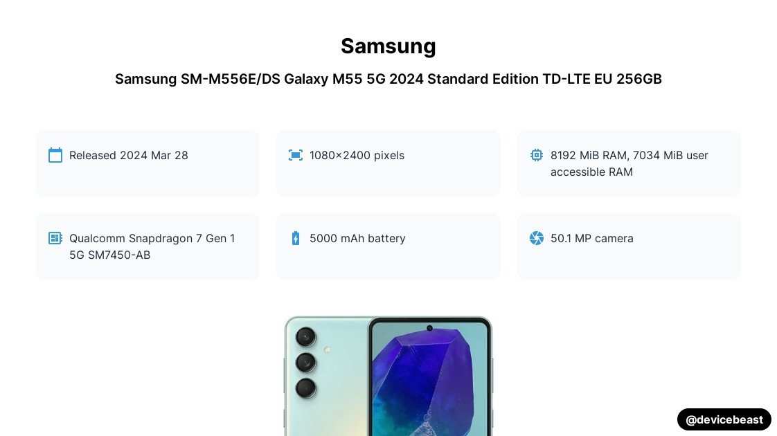 Samsung SM-M556E/DS Galaxy M55 5G 2024 Standard Edition TD-LTE EU 256GB Full Device ...