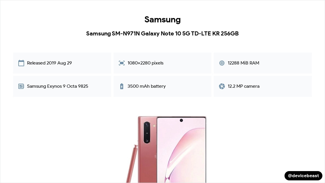 Samsung SM-N971N Galaxy Note 10 5G TD-LTE KR 256GB Full Device ...