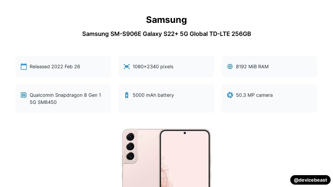 Samsung SM-S906E Galaxy S22+ 5G Global TD-LTE 256GB Image Gallery ...