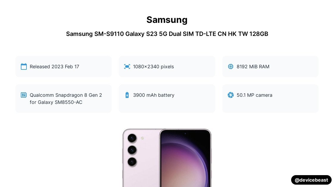 Samsung SM-S9110 Galaxy S23 5G Dual SIM TD-LTE CN HK TW 128GB Image ...