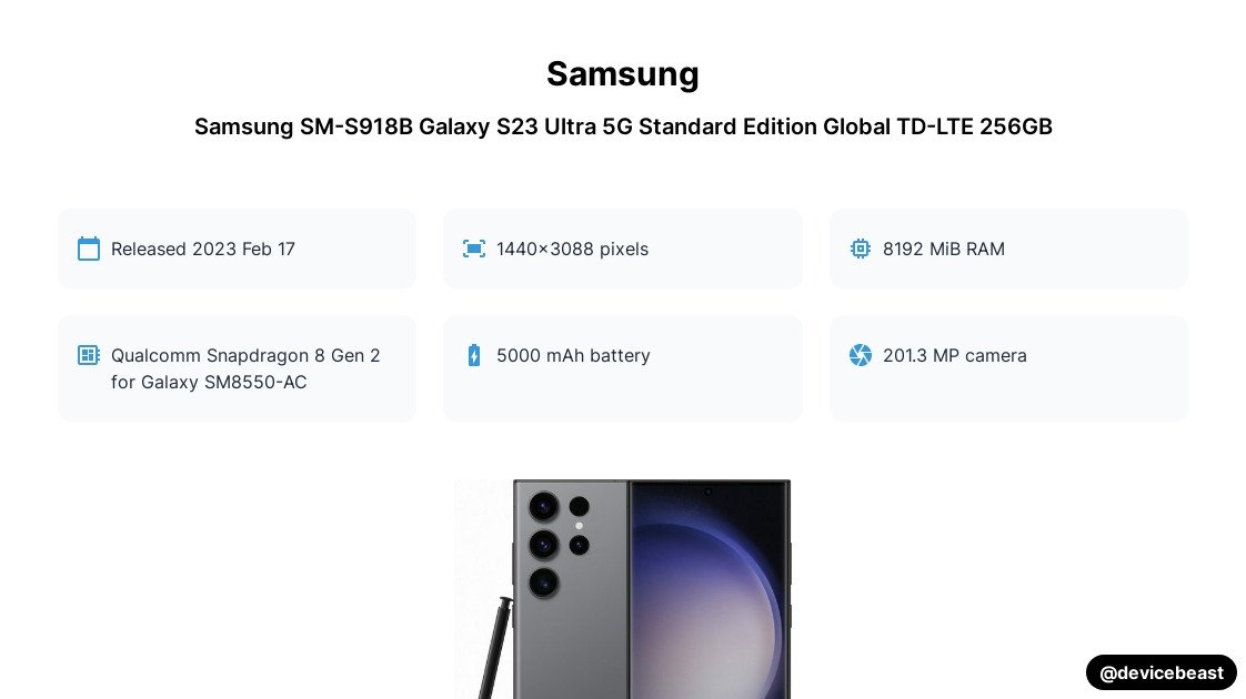 Samsung SM-S918B Galaxy S23 Ultra 5G Standard Edition Global TD-LTE ...