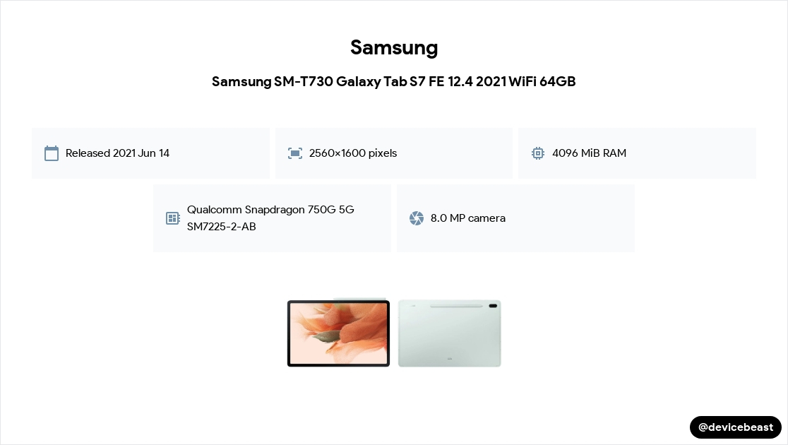Samsung SM-T730 Galaxy Tab S7 FE 12.4 2021 WiFi 64GB Full Device ...