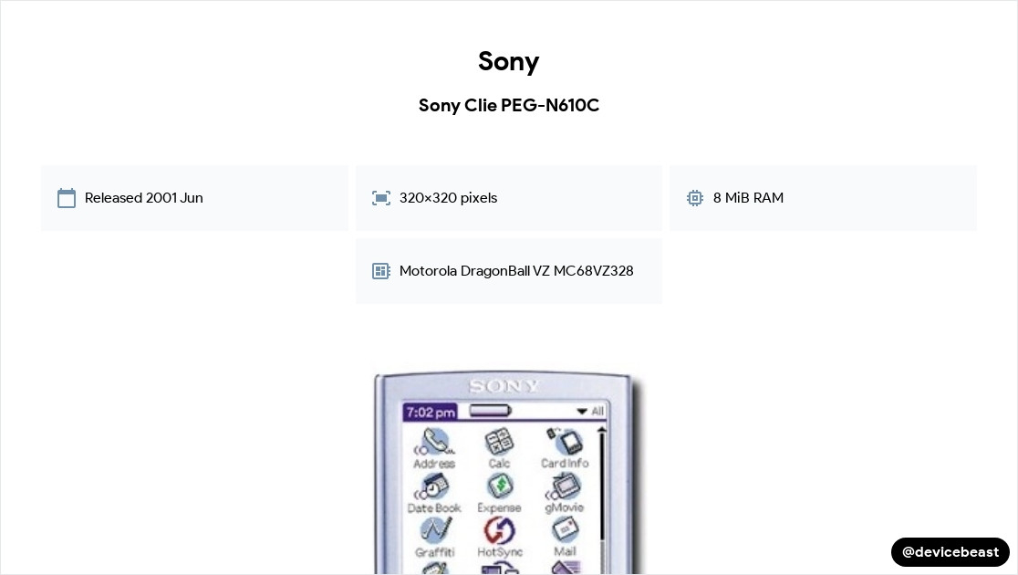 Sony Clie PEG-N610C Full Device Specifications | DeviceBeast.com
