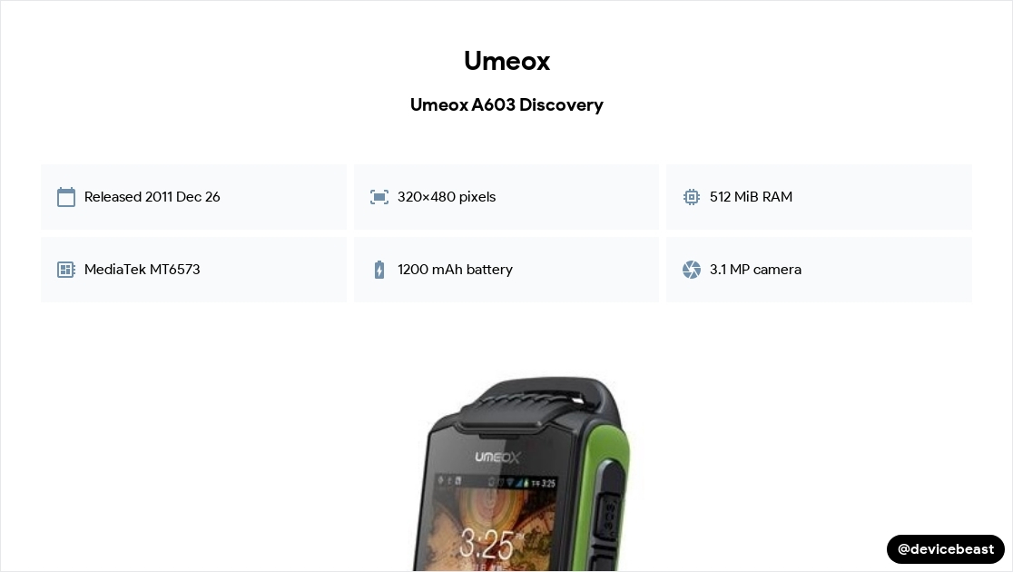 Umeox A603 Discovery Full Device Specifications | DeviceBeast.com