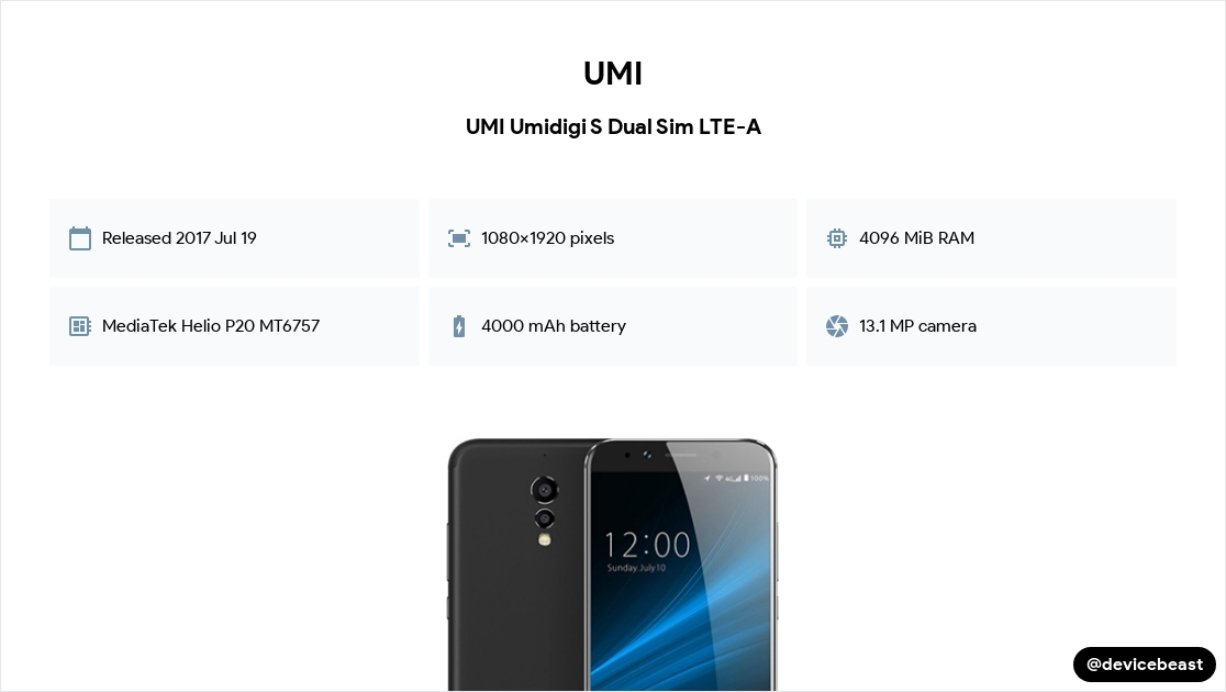 UMI Umidigi S Dual Sim LTE-A Full Device Specifications | DeviceBeast.com