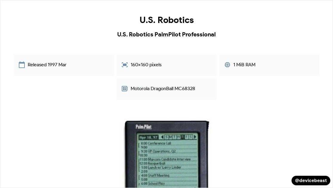 U.S. Robotics PalmPilot Professional Full Device Specifications ...