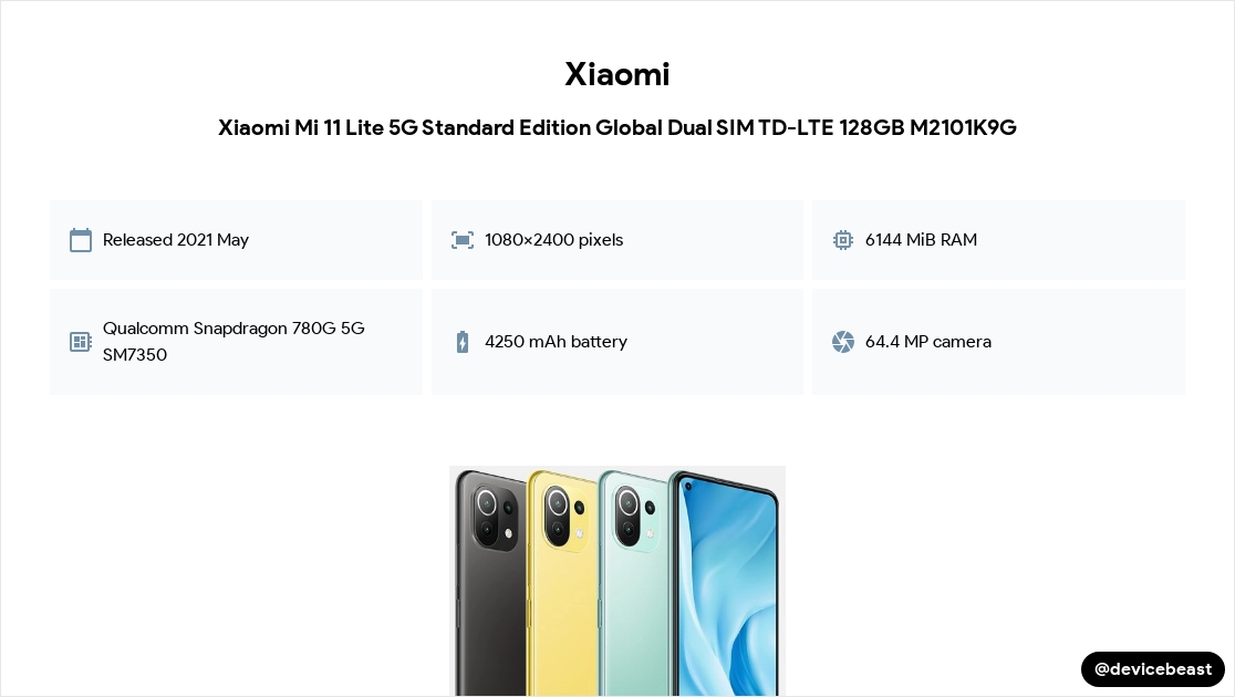 Xiaomi Mi 11 Lite 5G Standard Edition Global Dual SIM TD-LTE 128GB ...