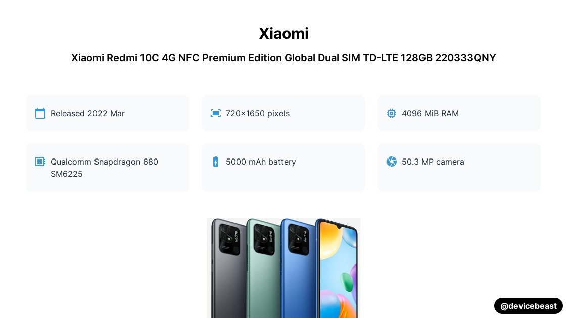 Xiaomi Redmi 10C 4G NFC Premium Edition Global Dual SIM TD-LTE 128GB ...