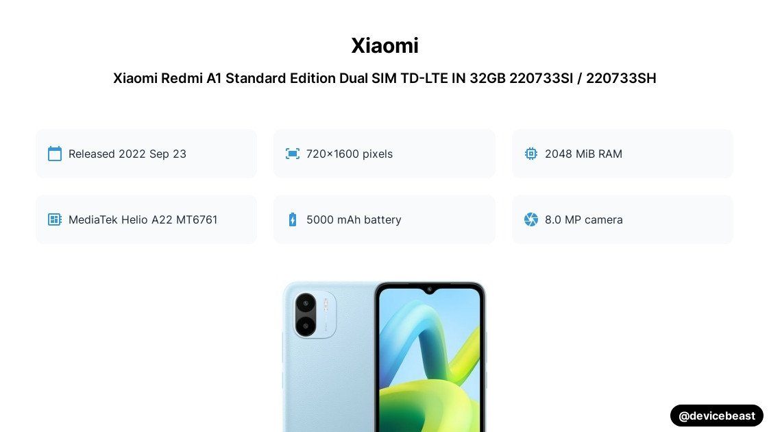Xiaomi Redmi A1 Standard Edition Dual SIM TD-LTE IN 32GB 220733SI ...
