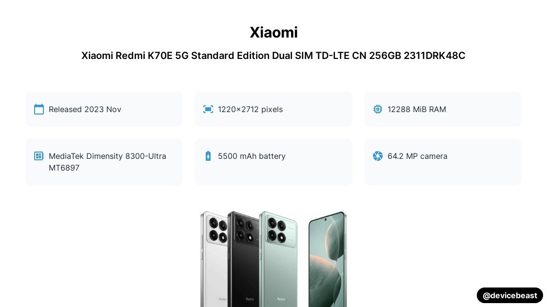 Xiaomi Redmi K70E 5G Standard Edition Dual SIM TD-LTE CN 256GB ...
