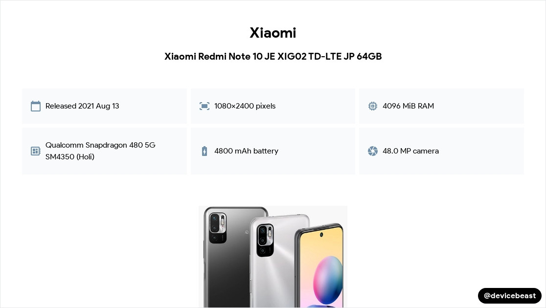 Xiaomi Redmi Note 10 JE XIG02 TD-LTE JP 64GB Full Device Specifications ...