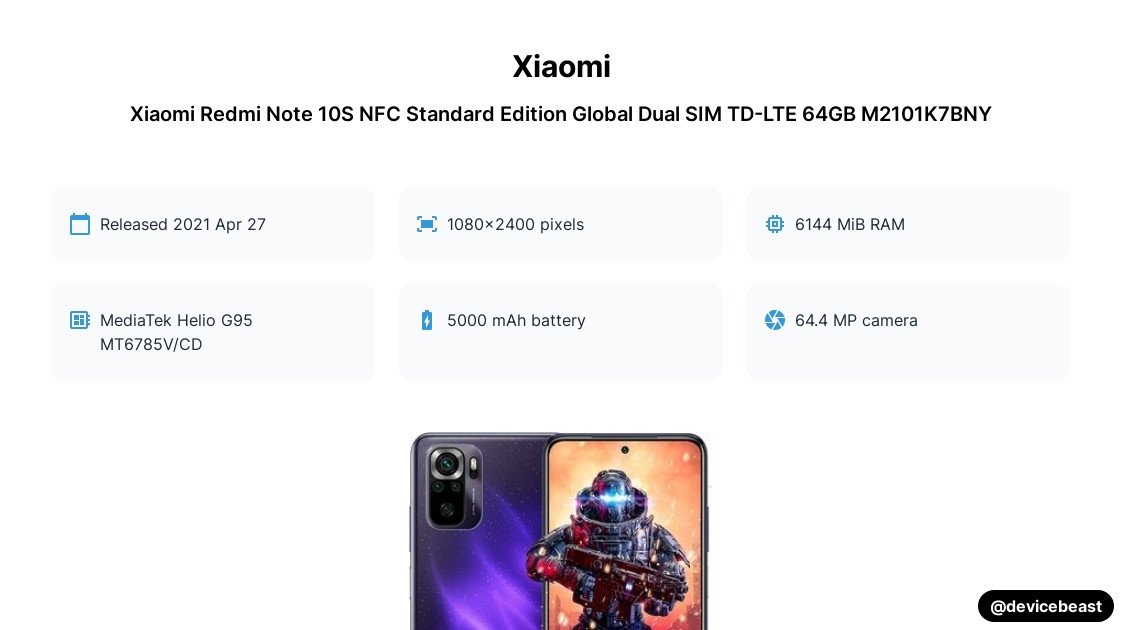 Xiaomi Redmi Note 10S NFC Standard Edition Global Dual SIM TD-LTE 64GB ...