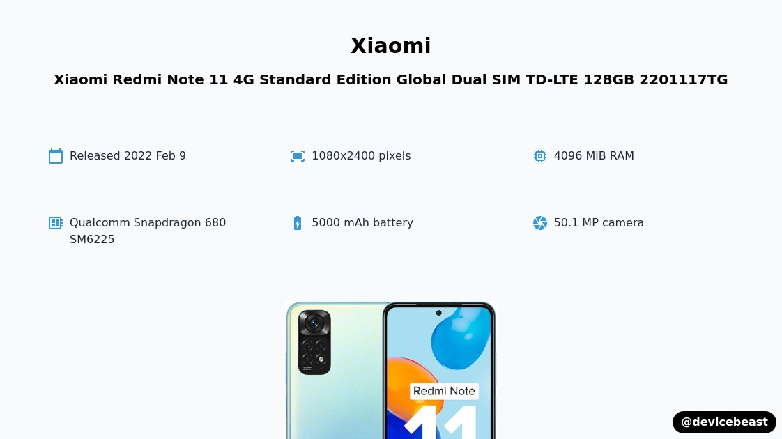 Xiaomi Redmi Note 11 4G Standard Edition Global Dual SIM TD-LTE 128GB ...