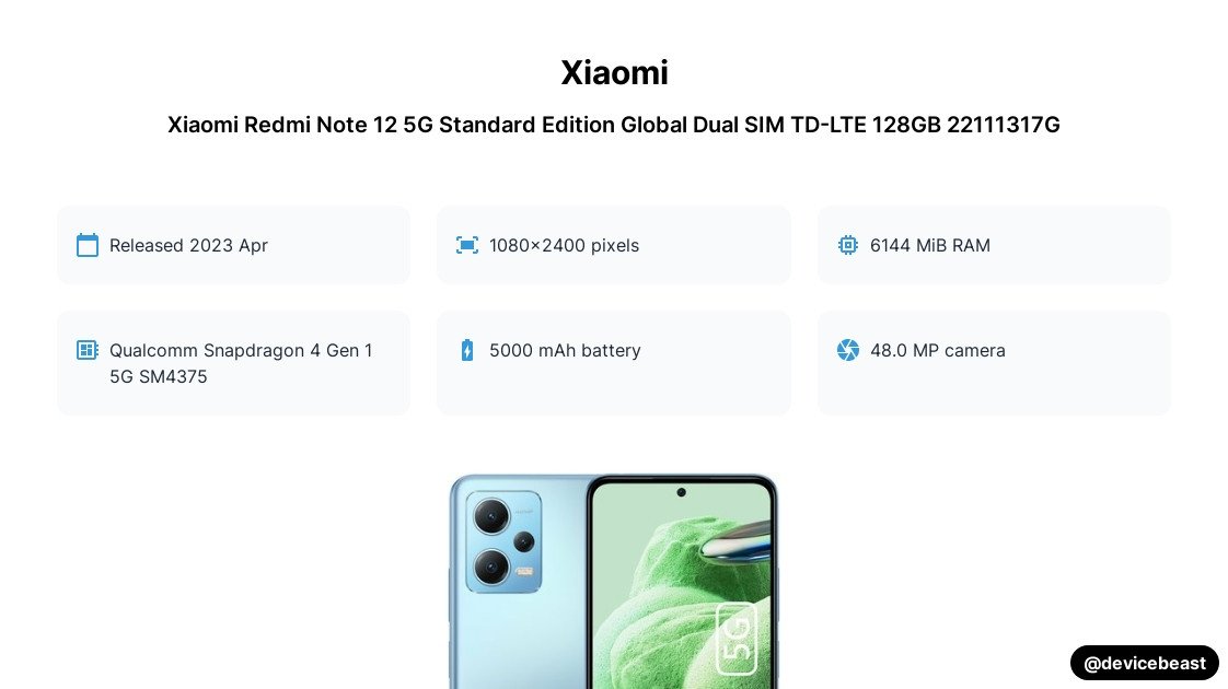 Xiaomi Redmi Note 12 5G Standard Edition Global Dual SIM TD-LTE 128GB ...