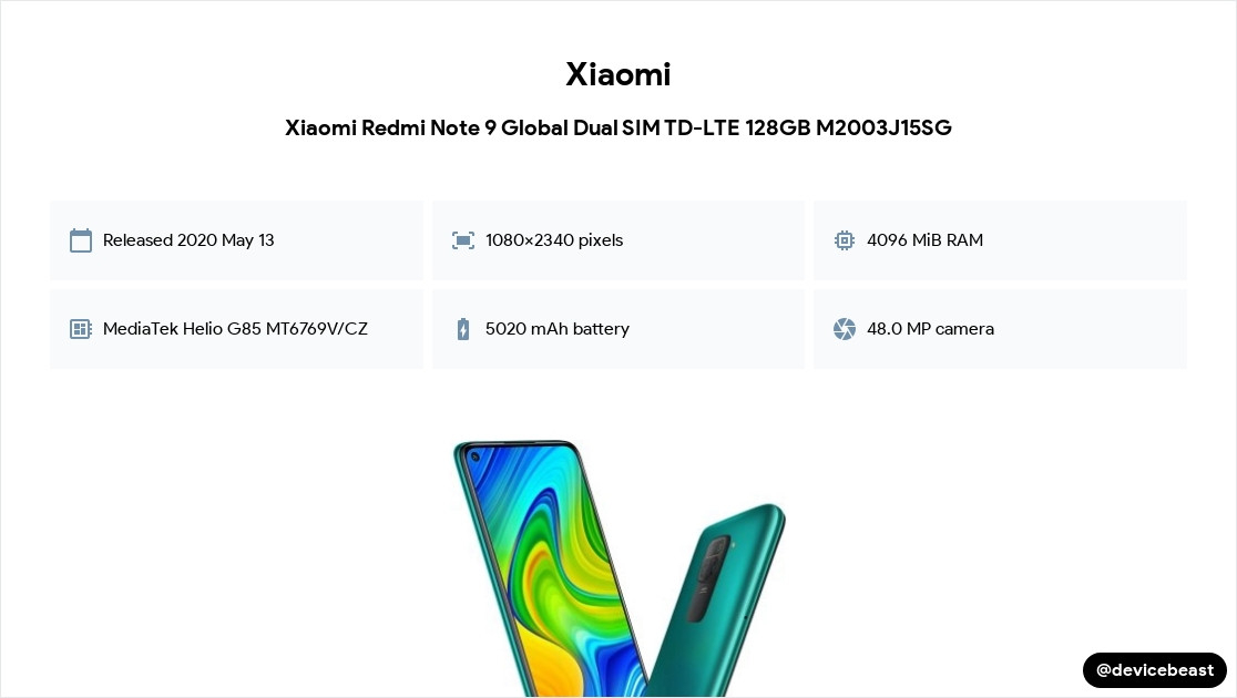 Xiaomi Redmi Note 9 Global Dual SIM TD-LTE 128GB M2003J15SG Full Device ...