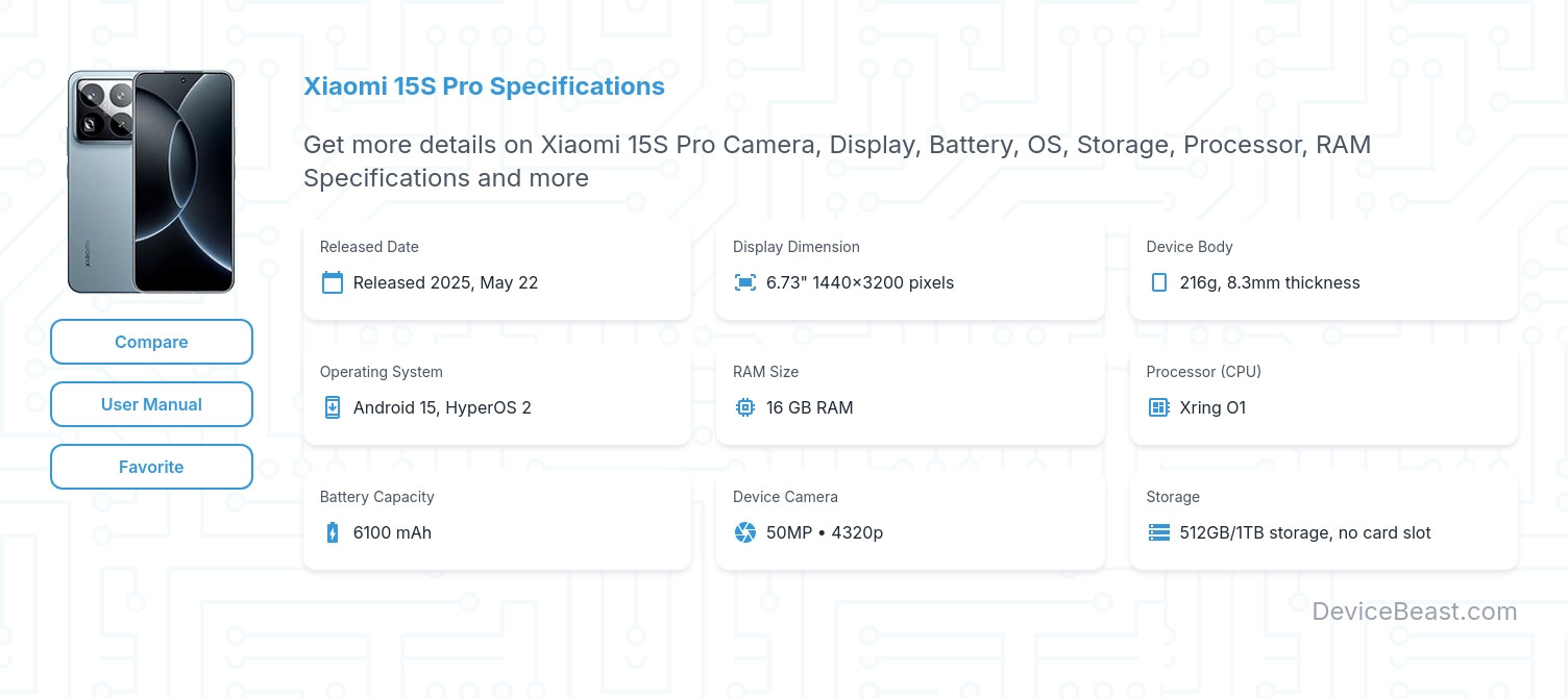 Xiaomi 15S Pro Specifications | DeviceBeast.com